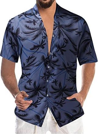 Generic Chemise hawaïenne à manches courtes pour homme, légère, coupe ajustée, boutonnée, décontractée, pour la plage, les vacances, les vacances, la fête, Ma