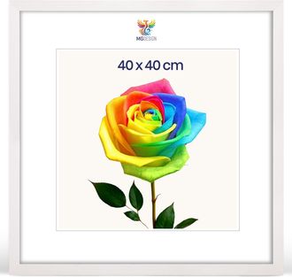 MG Design Bilderrahmen 40 x 40 cm - Posterrahmen mit Wei&szlig; Holzrahmen (Echtholz) und bruchsicherem Acrylglas, Hoch & Quer mit stabiler Wandaufh&auml;ngung