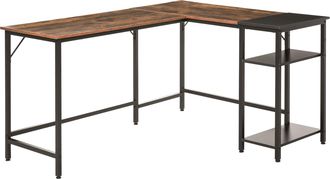 HOMCOM Computertisch Industriedesign Eckschreibtisch 2 Ablagen CPU-Druckerhalter Altholzoptik Metall Schwarz