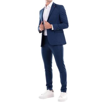 Mulish Blauer Einfarbiger Gekn&ouml;pfter Herrenanzug - - Suits - Herren - Blau - 3XL