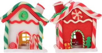 Valiclud 2st&uuml;cke Mini-weihnachtshaus aus Polymerclay Dekoratives Mini-Haus f&uuml;r Schreibtisch Winterhaus Figur mit Leuchtenden Farben Weihnachtsdeko f&uuml;r Zuhause