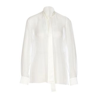 Dolce & Gabbana Transparente Seidenbluse mit hohem Kragen und Schleifendetail - - Blouses & Shirts - Damen - Wei&szlig; - S