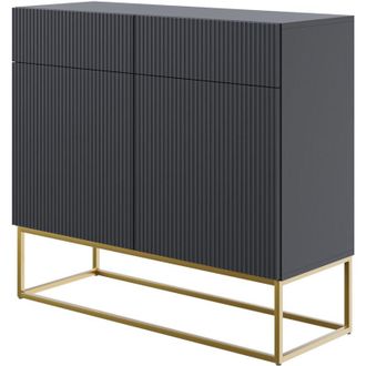 Selsey Selsey VELDIO - Sideboard 2-t&uuml;rig mit 2 Schubladen, Schwarz mit goldenem Metallgestell, 100 cm breit