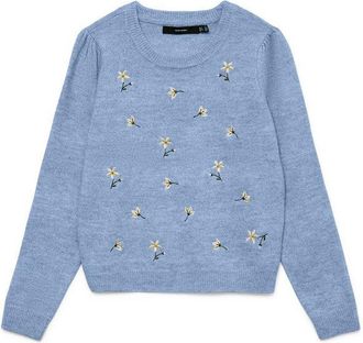 Vero Moda Wollpullover VMFIORELLA EMB LS O-NECK SHORT PULL BOO mit Blumenstickerei