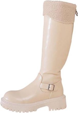 Generic Bottes montantes au genou pour femme - Chaudes et extensibles - &Eacute;l&eacute;gantes - En fausse fourrure - Talon &eacute;pais - Antid&eacute;rapantes - Confortables - &Agrave; enfil