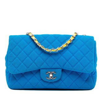 Chanel Blue Medium Quilted Perforated Jersey Single Flap