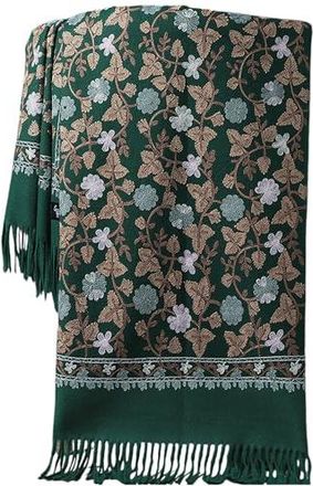 GFM Châle Style Pashmina Texture Cachemire Brodé - Automne-Hiver - Saint Valentin Fête des Mères Noël (EMBSHL-A), 1 Vert foncé, L