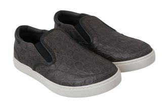 Dolce & Gabbana Gray Leather Flat Caiman Mens Loafers Shoes Calfskin Cotton