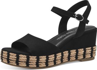 Marco Tozzi Damen Sandalen mit Keilabsatz mit Verstellbarem Riemen Bequem, Schwarz (Schwarz), 37 EU