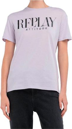 Replay Damen T-Shirt Kurzarm Rundhalsausschnitt, Violett (Dusty Wisteria 371), S