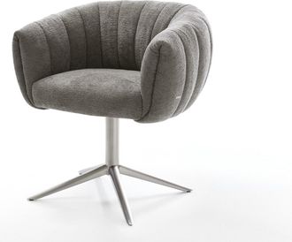 DELIFE Drehstuhl Jada-Flex Boucl&eacute; Soft Schlamm Fu&szlig;kreuz Edelstahl 360&deg; drehbar Wippfunktion Taschenfederkern, Esszimmerst&uuml;hle