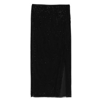 Self Portrait Femme, Jupes, Noir, Taille: 36 FR Jupe Midi avec Strass et Fente en Dentelle