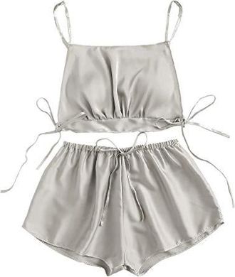 Generic Sous-v&ecirc;tements sexy pour femme en satin avec noeud papillon, gris, L