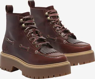 Timberland Womens Ankle Boots Stone Street Leather Platform Burgundy