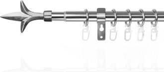 LICHTBLICK Gardinenstange Lilie, 16 mm, ausziehbar, 1 läufig, 130-240 cm Länge, inklusive Wandhalter und Ringe mit Faltenleghaken Edelstahloptik