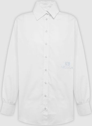 Nessa Chemise Coton Blanc Bleu