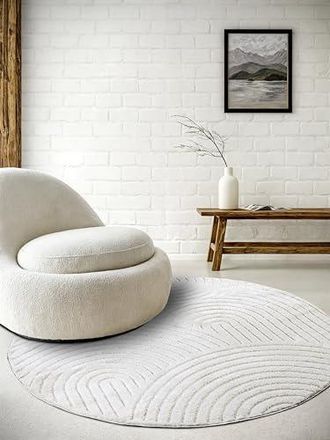 Elle Decoration Panglao moderner Kurzflor Teppich - Wohnzimmerteppich Flauschig - Hoch-Tief Effekt Skandi Boho Geometrisch Wellen, Bogen - für Wohnzimmer, 