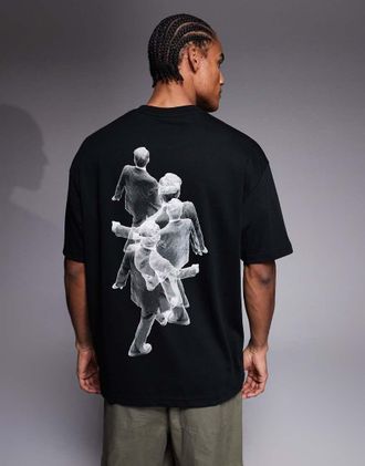 HUGO BOSS HUGO Red - Dollo - Oversize-T-Shirt in Schwarz mit Print auf der Brust