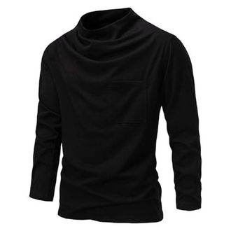 Generic Chemise d&eacute;contract&eacute;e &agrave; col roul&eacute; pour homme - Col montant - L&eacute;ger et respirant - Manches longues - Printemps - Automne - Confortable - Avec poche, Noi