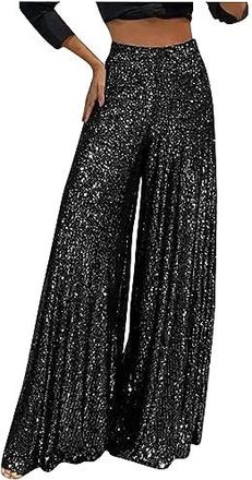 Generic Juniors Pantalon ample pour femme Coupe haute &eacute;vas&eacute;e &agrave; paillettes &Eacute;t&eacute; Automne 2024, E-022 Noir, XL