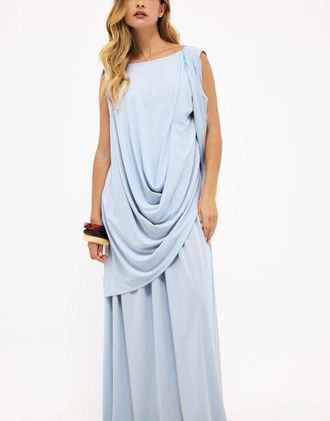 NA-KD x Kristine Bennigsen - Robe longue drap&eacute;e - Bleu