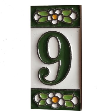 Generic Hausnummern und Buchstaben aus Keramik, gr&uuml;nes Blumenmuster, Fliesengr&ouml;&szlig;e: 7,5 cm x 3,5 cm, 2 bis 10 Fliesenrahmen (9)