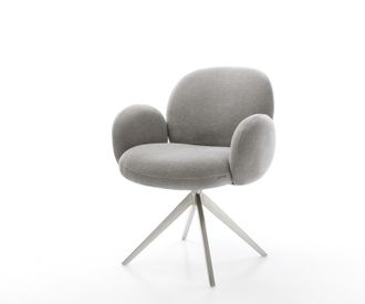 DELIFE Drehstuhl Nube-Flex mit Armlehnen Strukturstoff Soft Grau Kreuzgestell breit Edelstahl 360&deg; drehbar Wippfunktion Taschenfederkern, Esszimmerst&uuml;hle