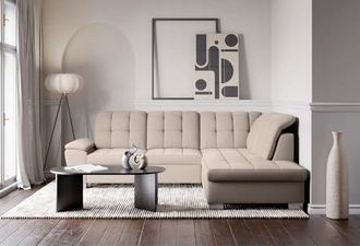Selsey Couch 258x212 cm Ecksofa mit Schlaffunktion und Bettkasten, Modular Sectional Sofa, Stoff Verita Beige, Verstellbare Kopfstützen, Komfort & Stil für W
