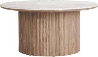House Nordic Table basse ronde en 80x40 cm en c&eacute;ramique blanc et marron - ZARNO