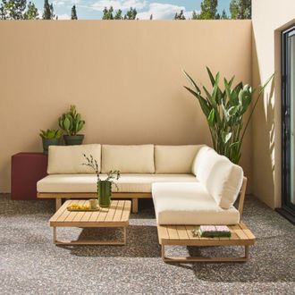 Sweeek Salon de jardin dangle bois dacacia et aluminium 5 places beige - Acalia