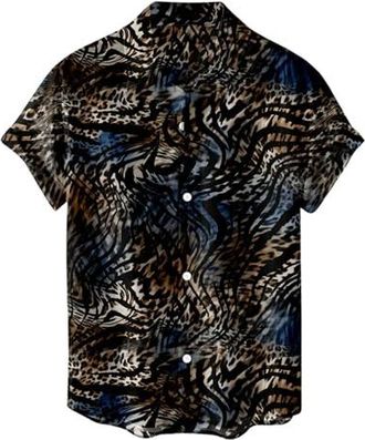 Generic Chemise hawa&iuml;enne boutonn&eacute;e pour homme - Chemise d&eacute;t&eacute; tropicale cara&iuml;bes &agrave; manches courtes - Motif palmier hawa&iuml;en - Grande taille - Revers ample - St