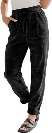 Generic Pantalon &eacute;lastique d&eacute;contract&eacute; en velours c&ocirc;tel&eacute; pour femme - Taille haute - Jambe droite - Confortable - Pantalon de travail d&eacute;contract&eacute; avec poches 