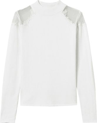 Twin-Set Bestickter Pullover mit Stehkragen - Wei&szlig;