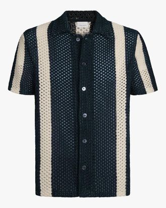 Profuomo Grobstrick-Kurzarmhemd mit Streifenakzenten und Netzstruktur in
