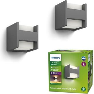 Philips Arbour LED Outdoor Wandleuchte (4,5 W), 2-flammig, wetterfeste Au&szlig;enleuchte mit warmwei&szlig;em Licht, LED Beleuchtung, anthrazit, Doppelpack