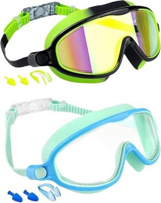 Generico Schwimmbrille, Kinder-Schwimmbrille mit breiter Sicht und UV-Schutz, wasserdicht, mit Nasenklammer, UV-Schutz, zum Tauchen, Schnorcheln, Pool, Sommer,