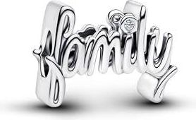 Pandora Moments 794250C01 Breloque en argent sterling avec inscription « Family » et zircone