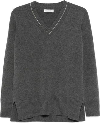 Le Tricot Perugia Femme, Pulls, Gris, Taille: 40 FR Pull &agrave; col en V