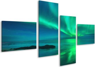 Islandburner Bild Bilder auf Leinwand Aurora auf dem Meer. Nordlichter in Lofoten-Inseln, Norwegen. Sternenhimmel mit Polarlichtern. Nacht Wandbild, Poster, Leinwa