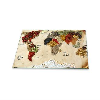 Decorwelt Herdabdeckplatte Abdeckung Ceranfeld Abdeckplatte Schneidebrett 1-Teilig 80x52 Weltkarte Gew&uuml;rze Mehrfarbig Spritzschutz Glasplatte Ceranfeldabdeckung