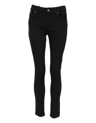 Dolce & Gabbana Womens Black Cotton Logo Skinny Mid Waist Denim Jeans Elastane Clothing