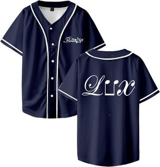 Generic Rosalia LUX Logo Jersey Veste de baseball Chemises Col en V Manches courtes Boutonn&eacute; T-shirt Hommes Femmes Streetwear Tops, bleu marine, XXS