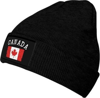 Generic Bonnet Tricoté Drapeau Vintage du Canada Unisexe Knit Beanie Élégant Tricot Casquette pour Homme Hiver La Rue