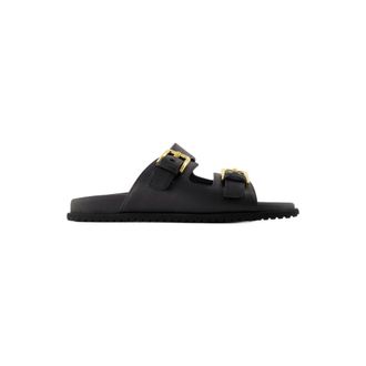 Dolce & Gabbana Femme, Chaussures, Noir, Taille: 39 EU Sandales Plates &agrave; Boucle en Cuir