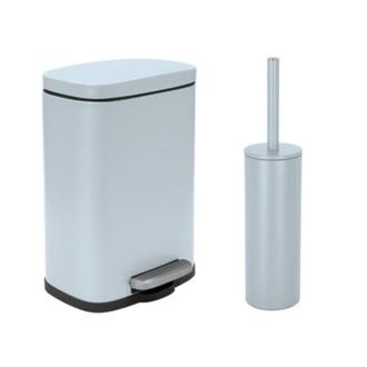 Spirella Set Poubelle &agrave; p&eacute;dale 5L & Brosse WC Akira Bleu Glac&eacute; Mat