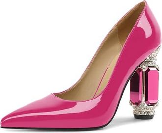 EDEFS Escarpins Femme Prêts pour lÉvénement en Cuir Verni Talon Haut Bloc 9 cm Accents de Strass Cristal Étincelant Bout Pointu Enfilage Facile pour Mariage