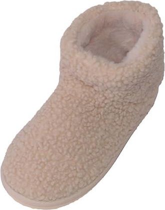 Absolute Footwear Chaussons en polaire facile &agrave; enfiler pour femme avec int&eacute;rieur en fausse fourrure Beige Pointure 40