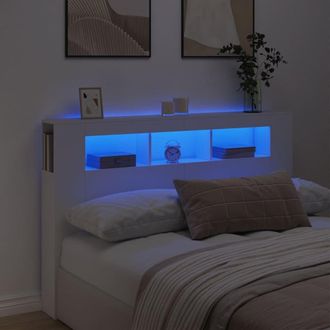 Festnight LED Kopfteil Bett Weiß 160x18,5x103,5 cm Holzwerkstoff Modernes Design RGB Beleuchtung Ablage Schutzleiste stabil für Schlafzimmer Jugendzimmer Gästez