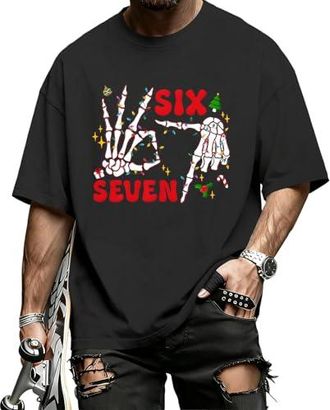 Generic Funny Six Seven 67 Meme Shirt Squelette Main de No&euml;l Six Seven T-shirt graphique &agrave; manches courtes Streetwear Daily, Noir, 3XL
