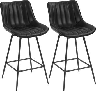 HOMCOM 2er Set Barhocker, hohe K&uuml;chenhocker mit gebogener R&uuml;ckenlehne und Fu&szlig;st&uuml;tze, PU-Polsterung, Stahlrahmen, K&uuml;chenhochst&uuml;hle f&uuml;r Esszimmer, Wohnzimmer, 